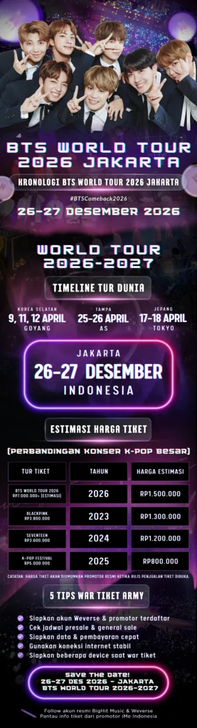 BTS World Tour 2026 bakal mampir ke Jakarta tanggal 26-27 Desember 2026 ...